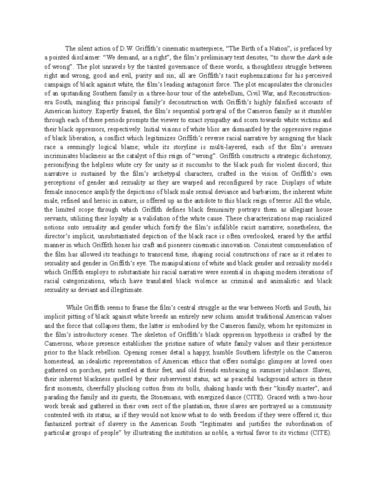 Final Essay Draft - The silent action of D. Griffith’s cinematic ...