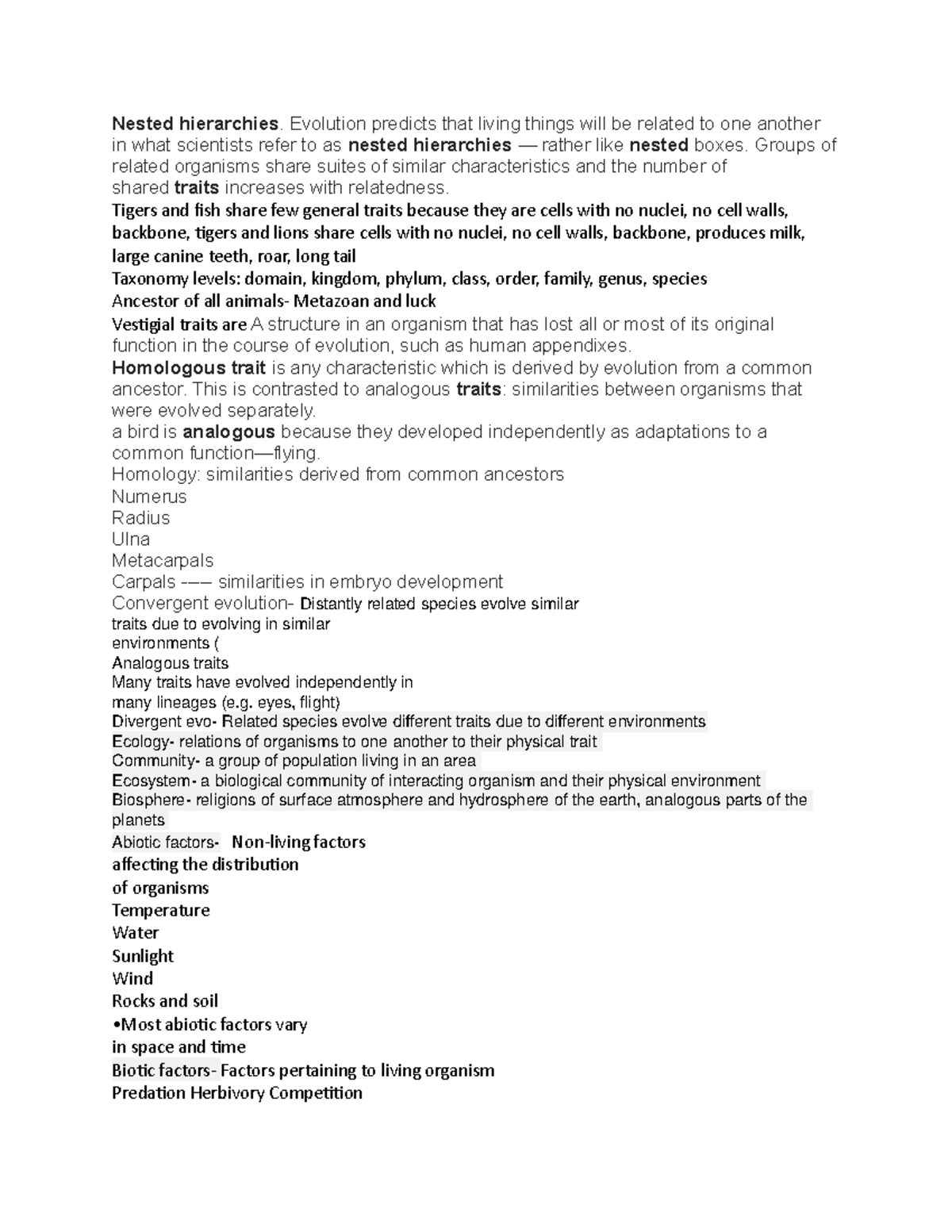 Bio study guide - Nested hierarchies. Evolution predicts that living ...