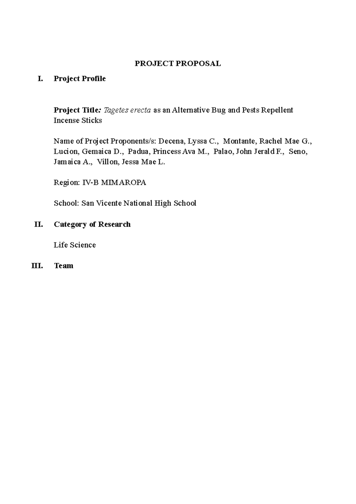 Project Proposal 10 Aguinaldo 1 - PROJECT PROPOSAL I. Project Profile ...