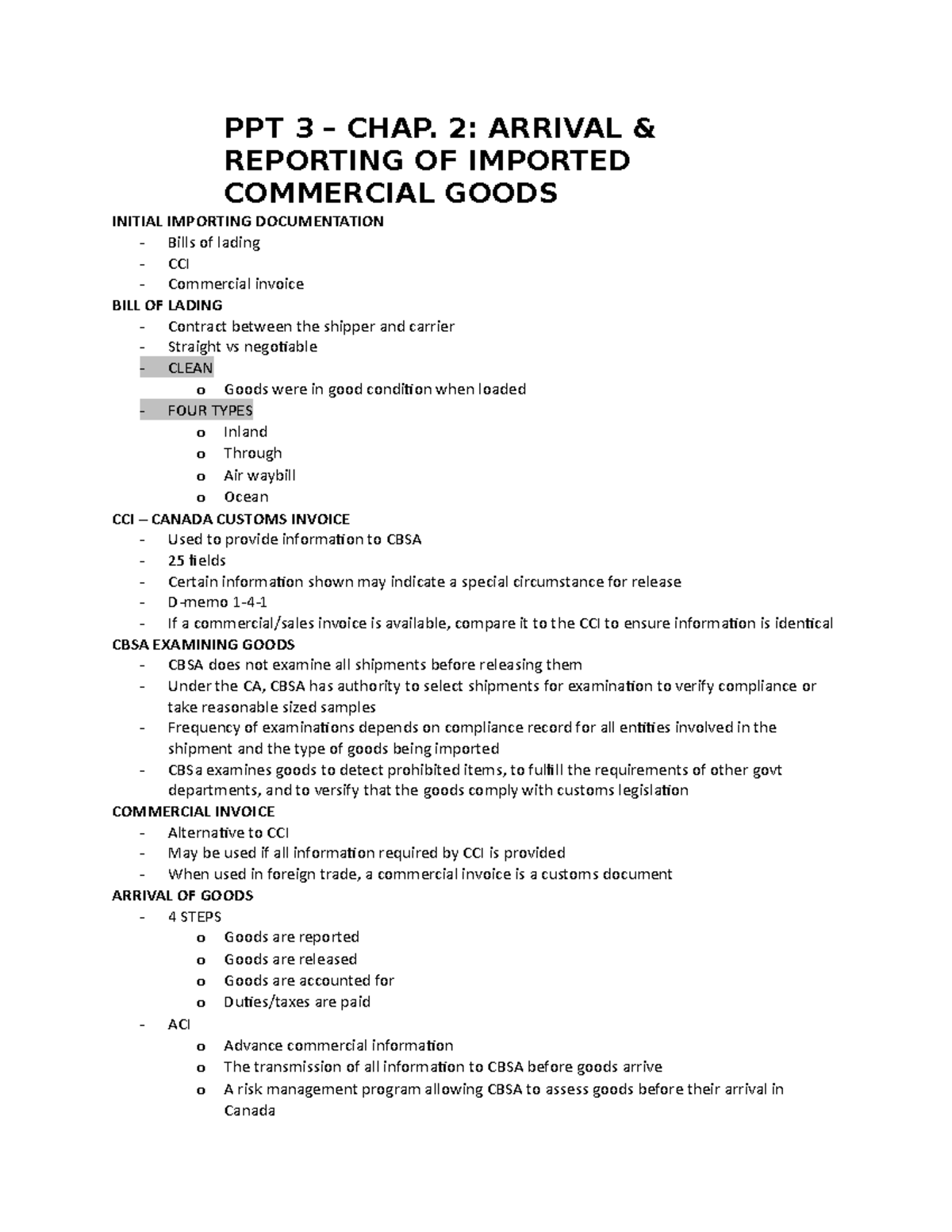 CUST1431 - PPT 3 – CHAP. 2 - PPT 3 – CHAP. 2: ARRIVAL & REPORTING OF ...