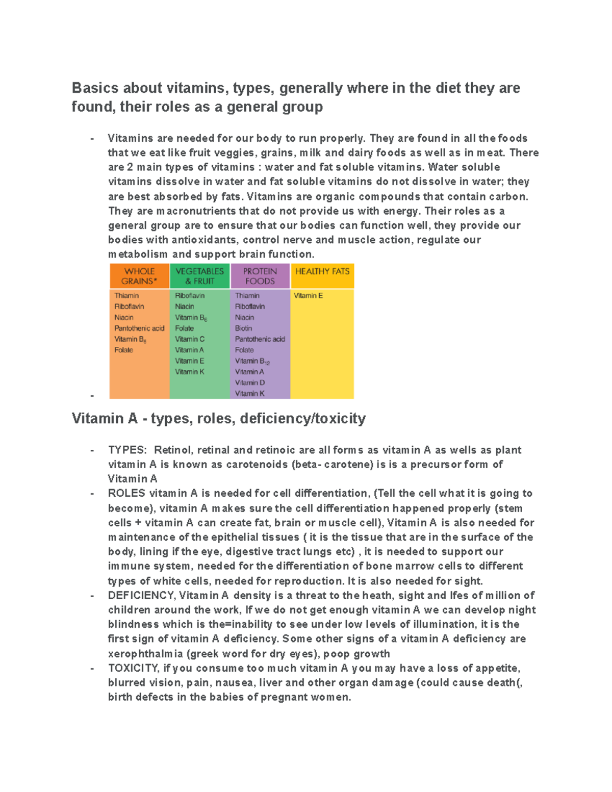 Must Knows for NURT final - Basics about vitamins, types, generally ...