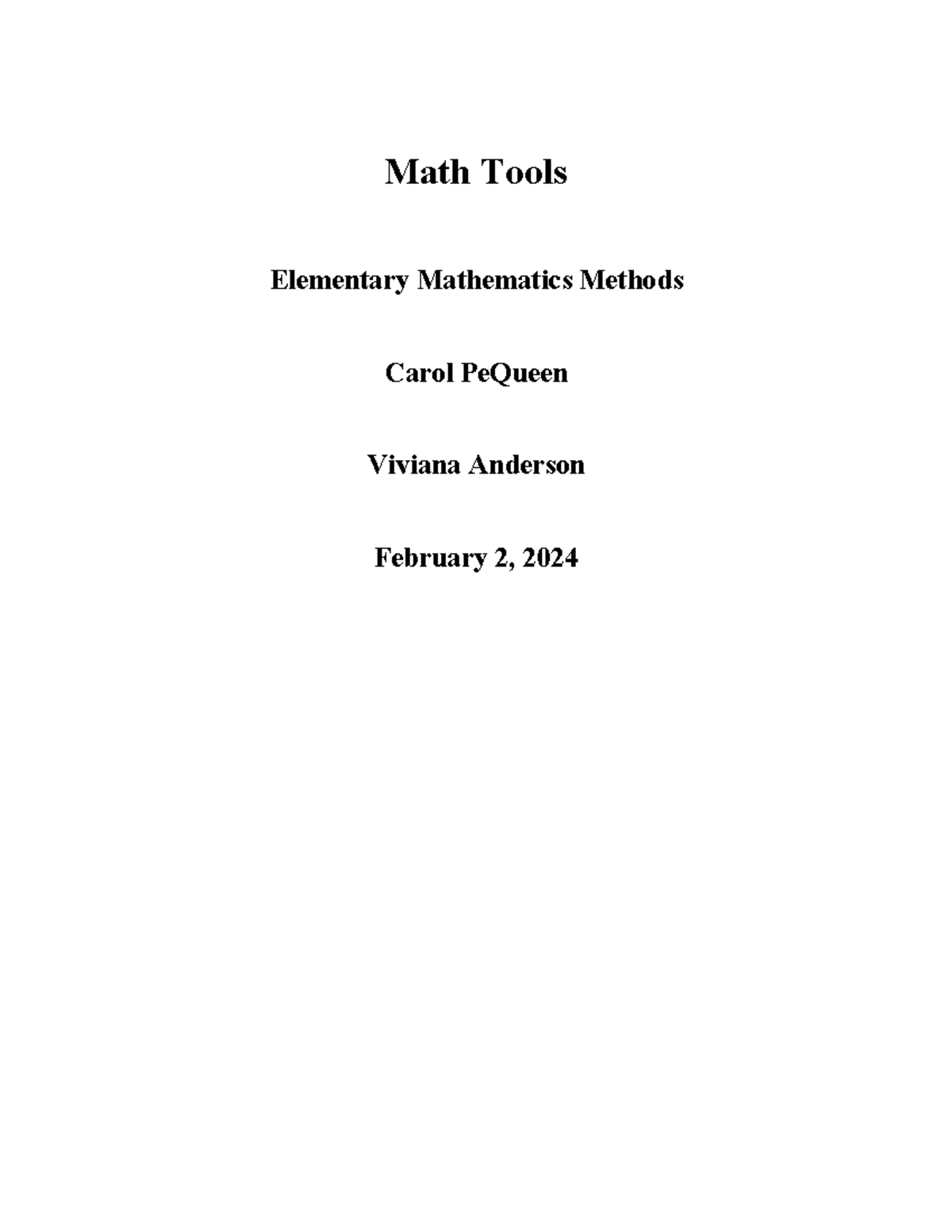 C109 (1) - Task 1 for C109 - Math Tools Elementary Mathematics Methods Carol PeQueen Viviana ...