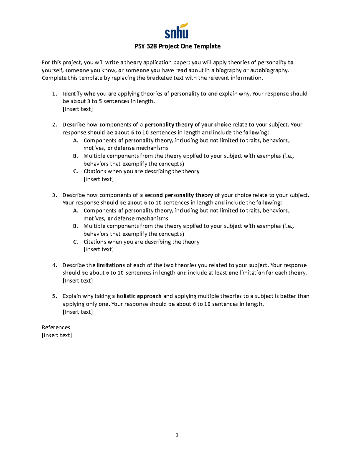 PSY 328 Project One Template - PSY 328 Project One Template For this ...