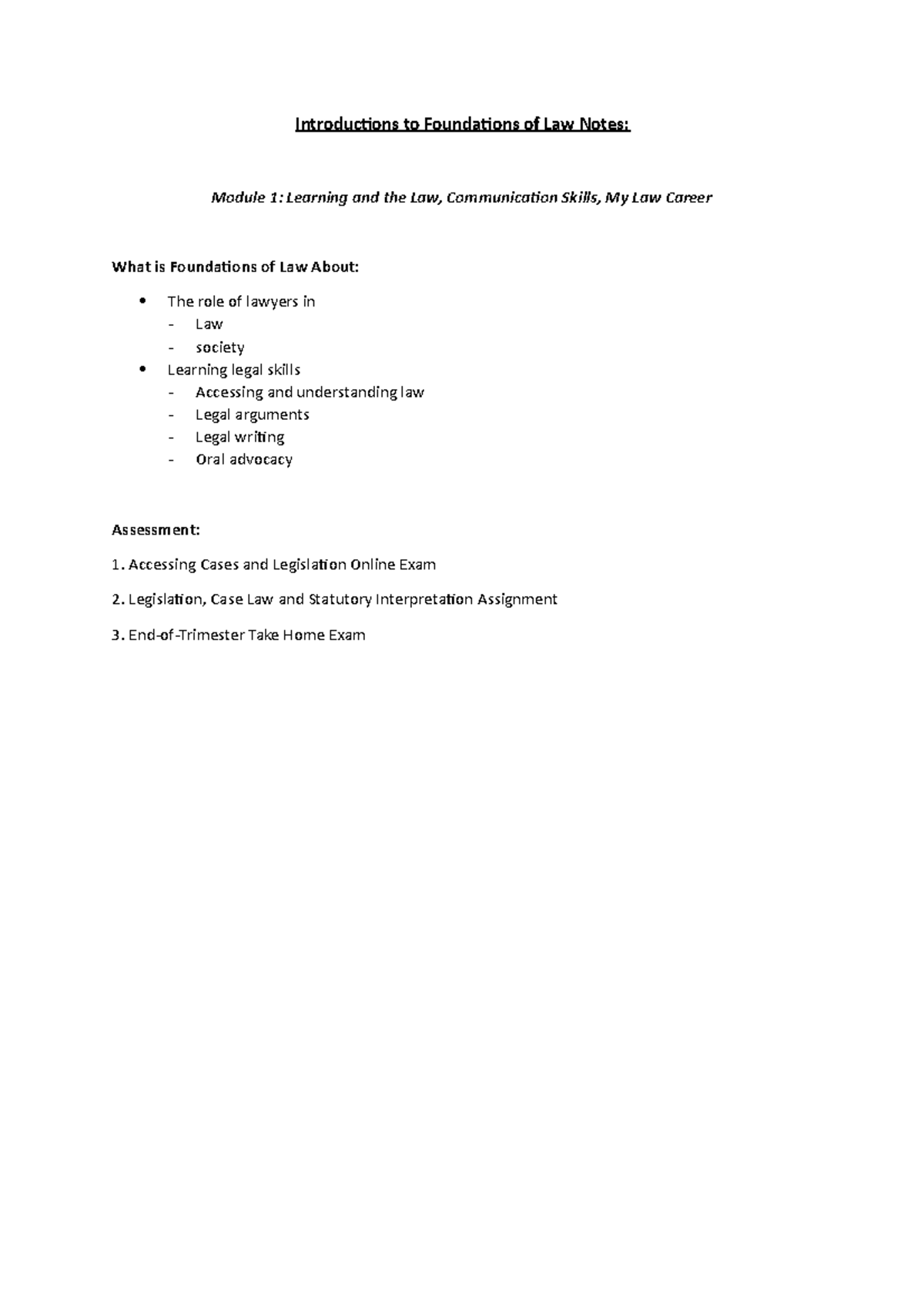 Foundations of Law Notes - Introductions to Foundations of Law Notes ...