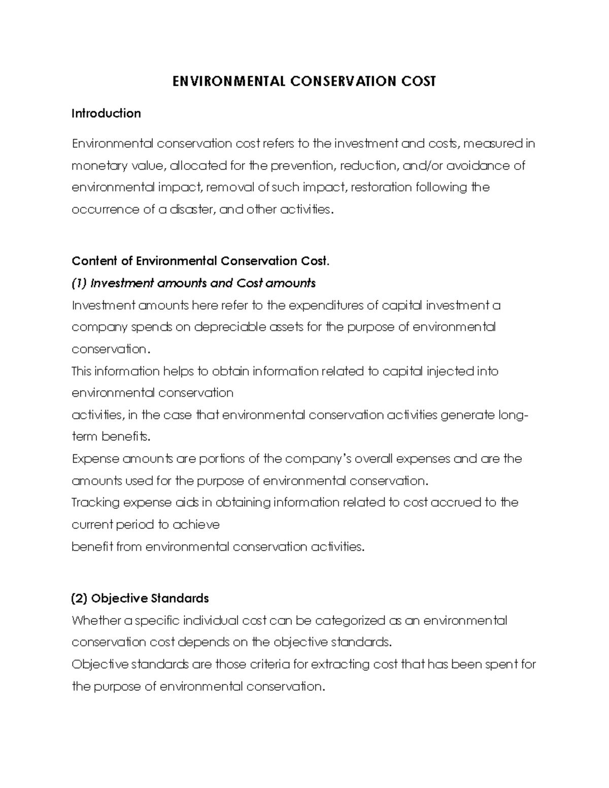 Environmental Conservation COST - ENVIRONMENTAL CONSERVATION COST ...