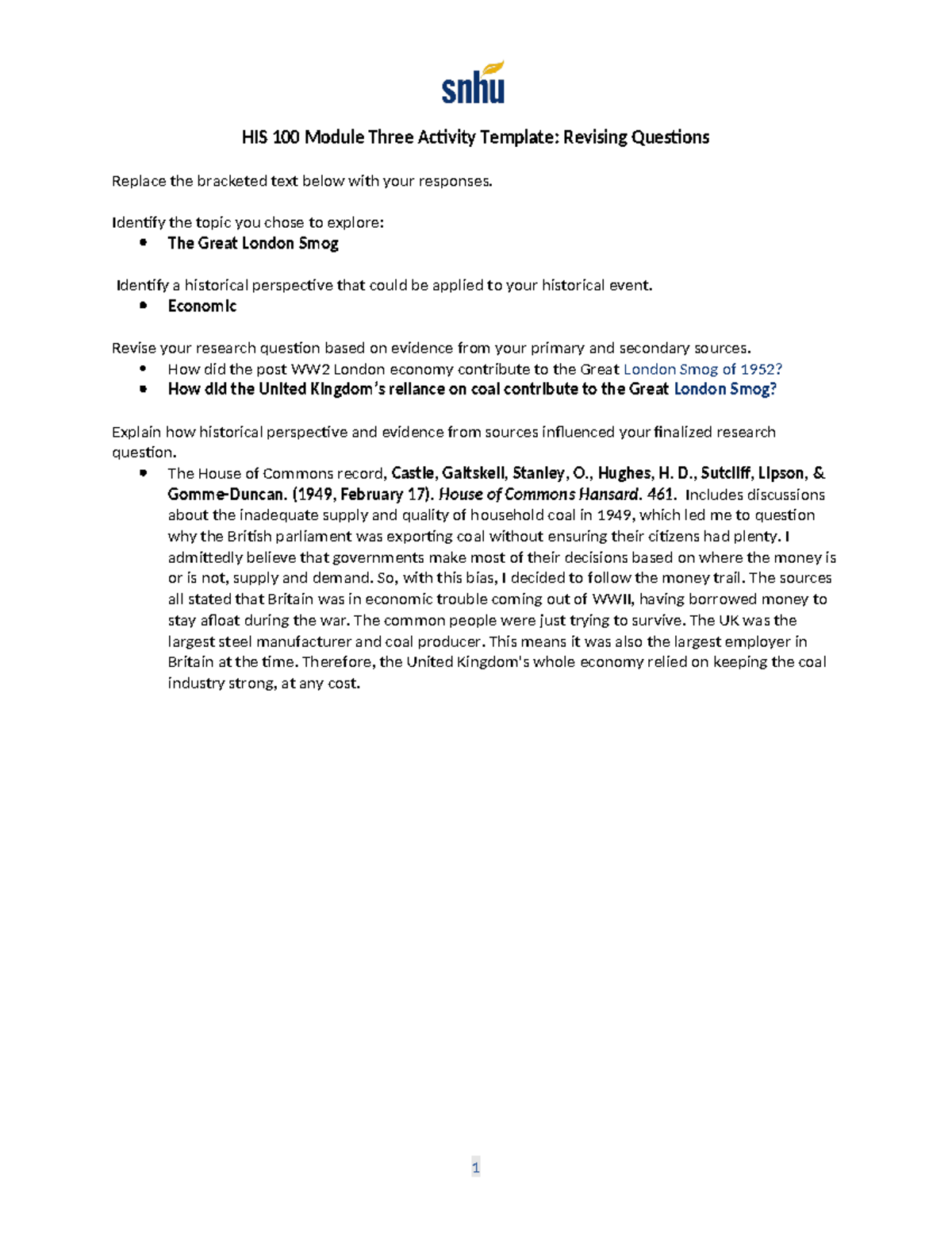 HIS 100 Module Three Activity Revising Questions Template - HIS 100 ...
