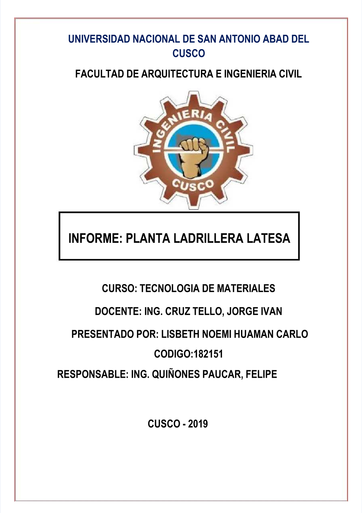 Lateasa informe - genial - UNIVERSIDAD NACIONAL DE SAN ANTONIO ABAD ...