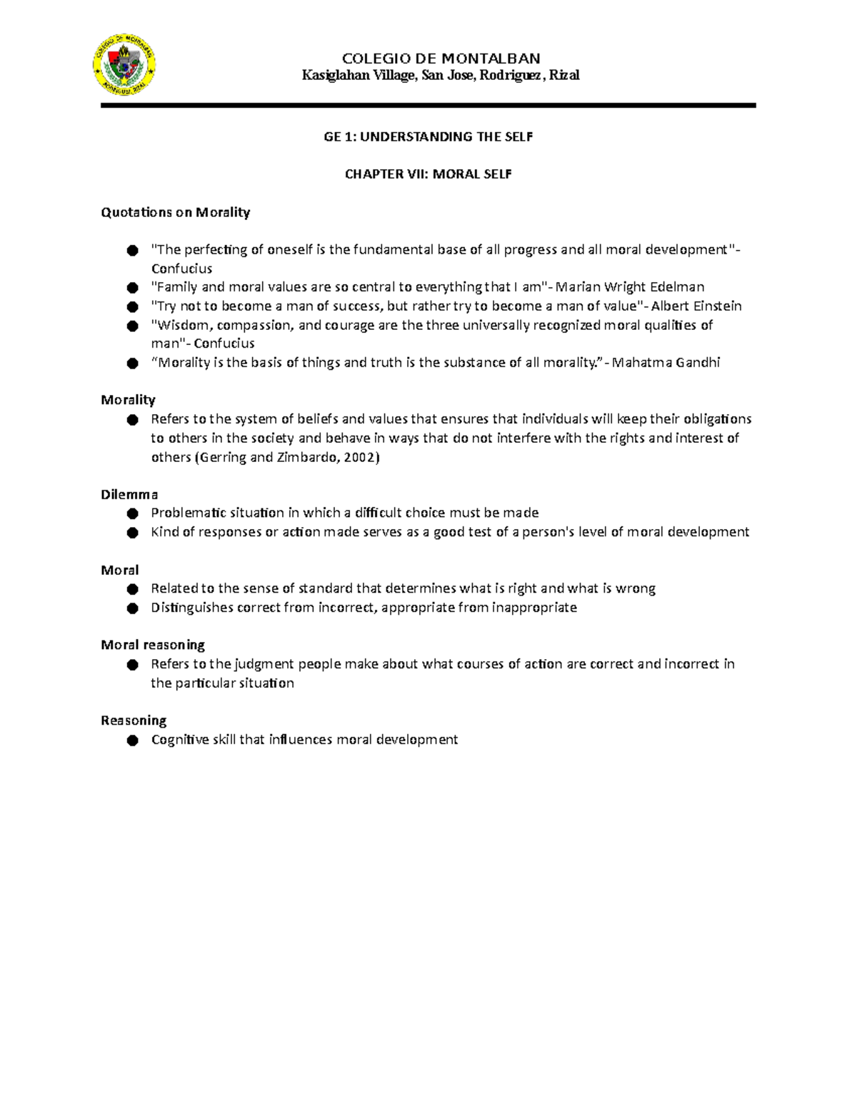 Chapter VII Moral SELF - English for the Profession - UPHSD - Studocu