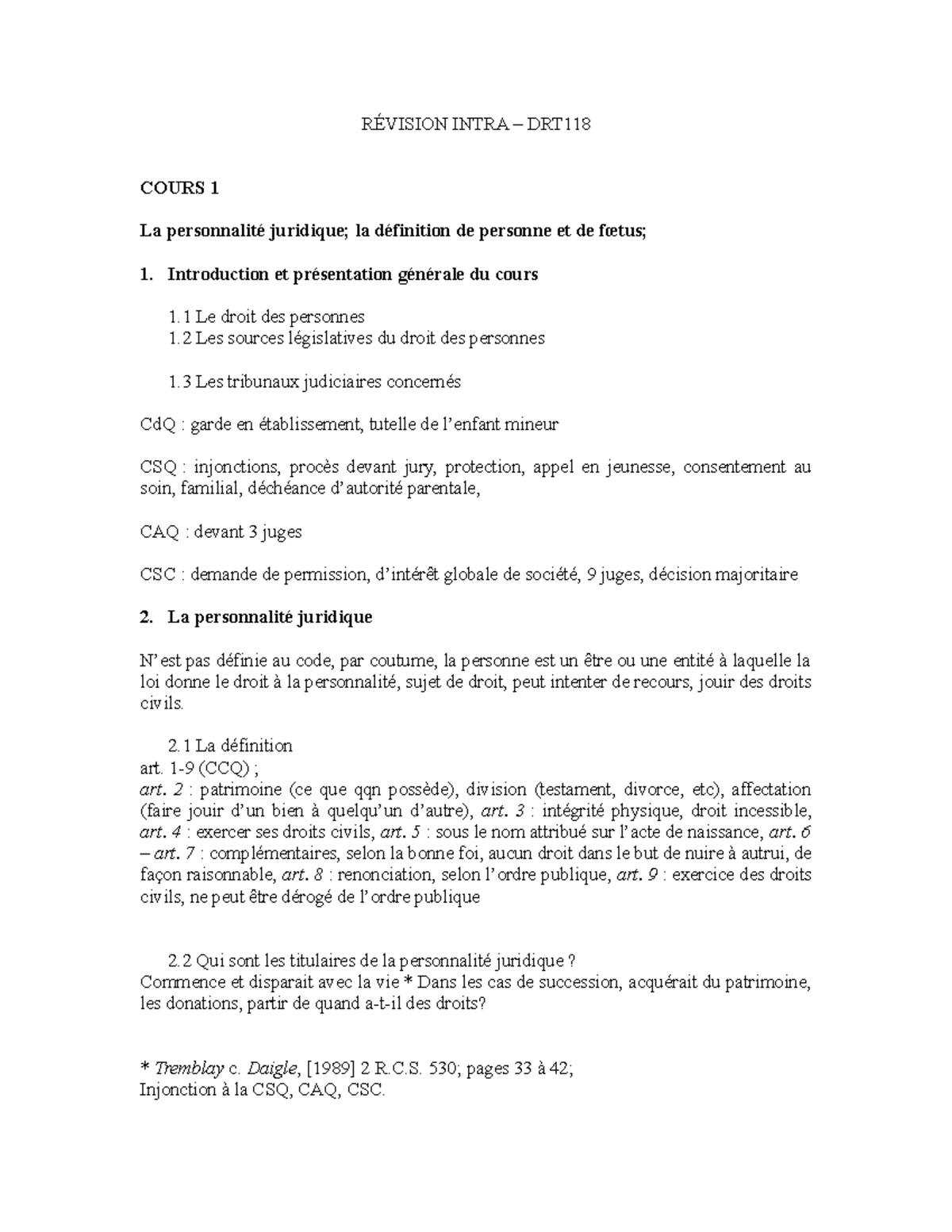 RÉVISION INTRA-DRT118-Michelle Beaupré - RÉVISION INTRA – DRT COURS 1 ...