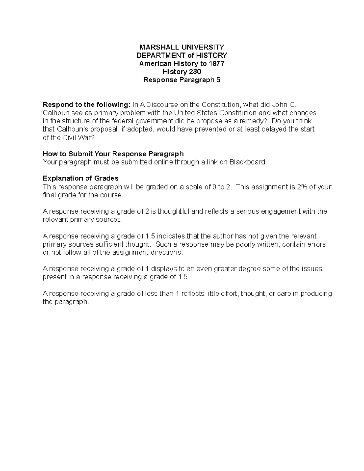 Response Paragraph 5 Assignment HST 230 F 20 - MARSHALL UNIVERSITY ...