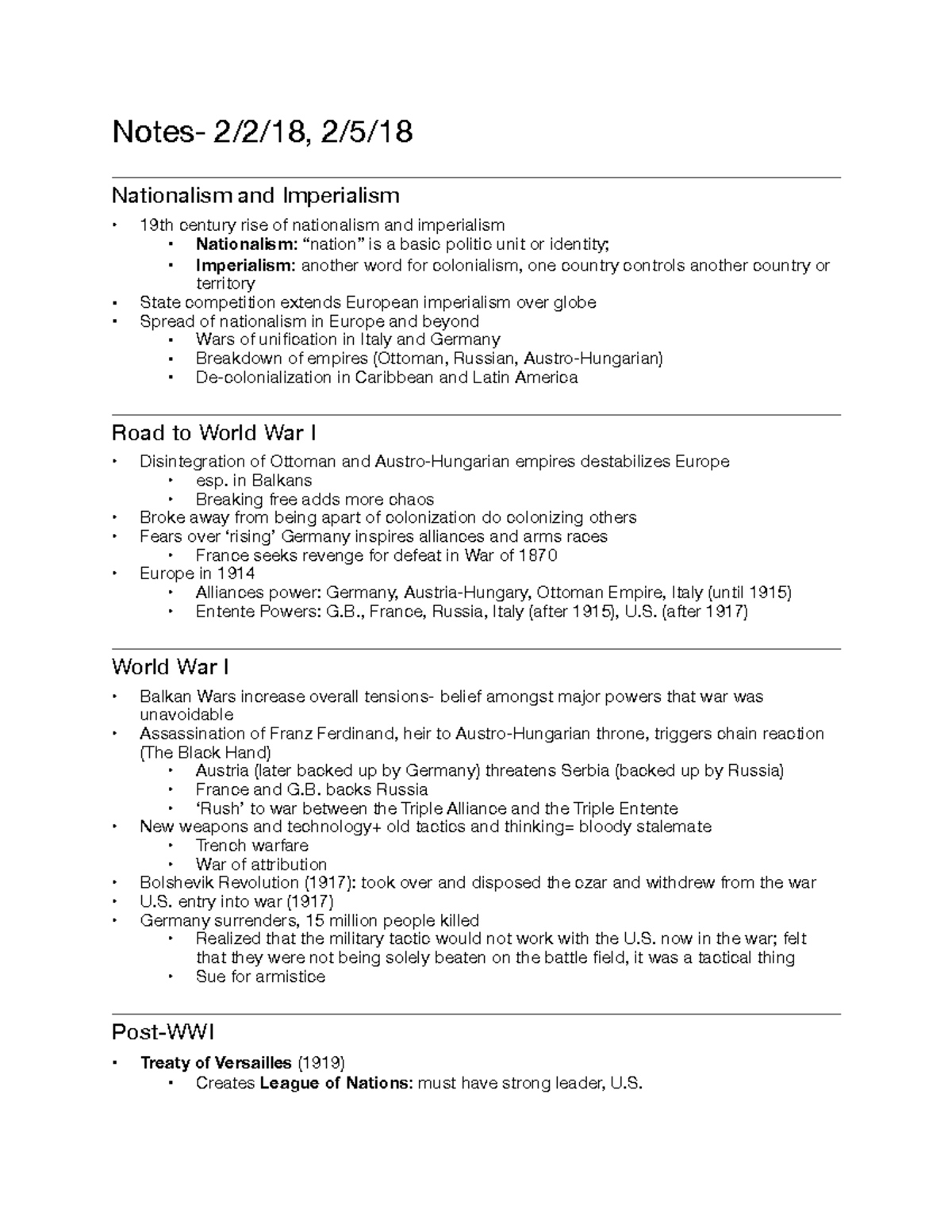 Nationalism and Imperialism - Notes- 2/2/18, 2/5/ Nationalism and ...