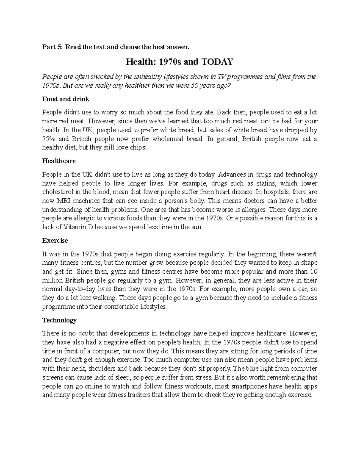 Reading part 5 Test 1 - fhgjadfasfasdfasdfaafdasfa - Part 5: Read the ...