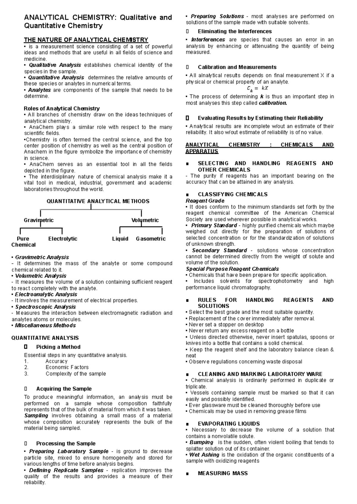 ANCH- Prelim - Ano - ANALYTICAL CHEMISTRY: Qualitative and Quantitative Chemistry THE NATURE OF ...