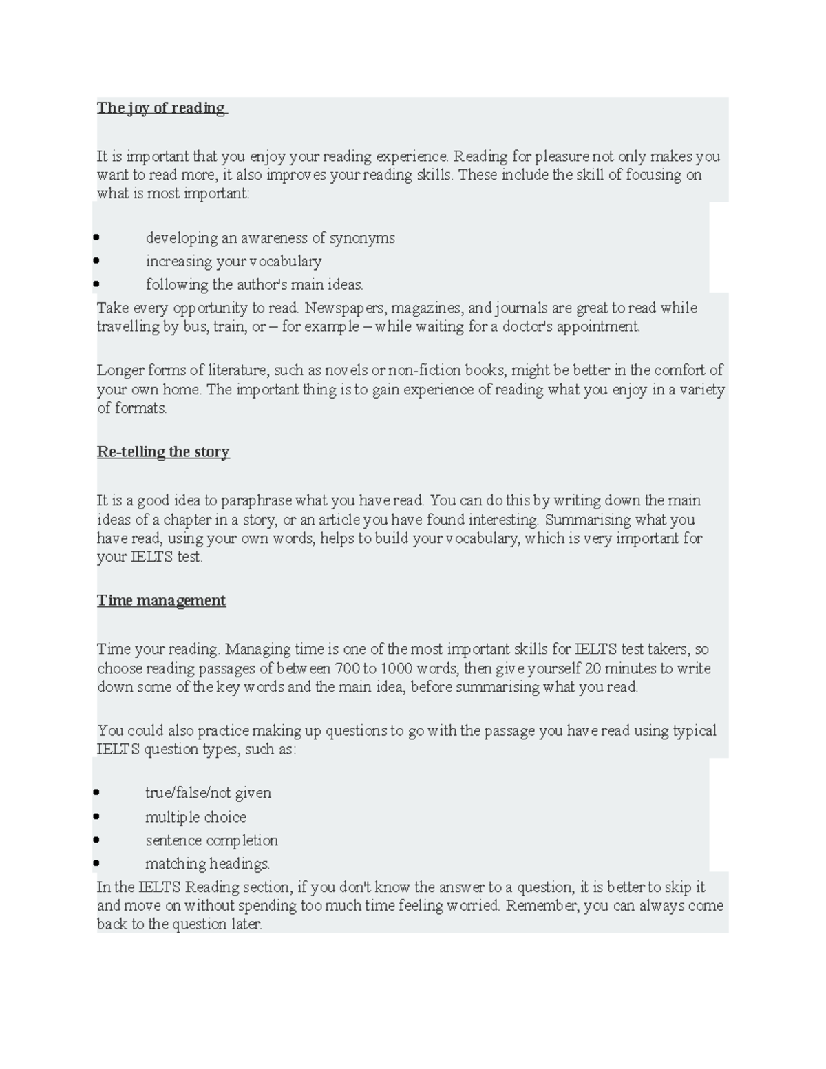 Ielts Reading Tips - The joy of reading It is important that you enjoy ...