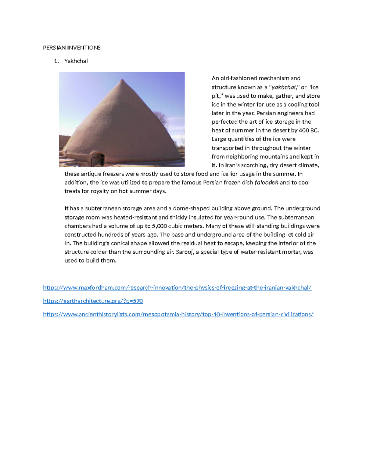 Persian- Inventions - PERSIAN INVENTIONS Yakhchal An old-fashioned ...