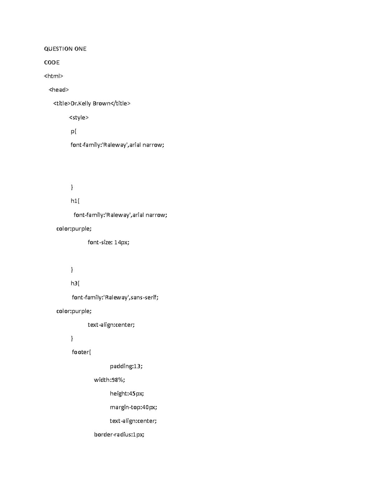 Web tech assignment - QUESTION ONE CODE Dr - Studocu