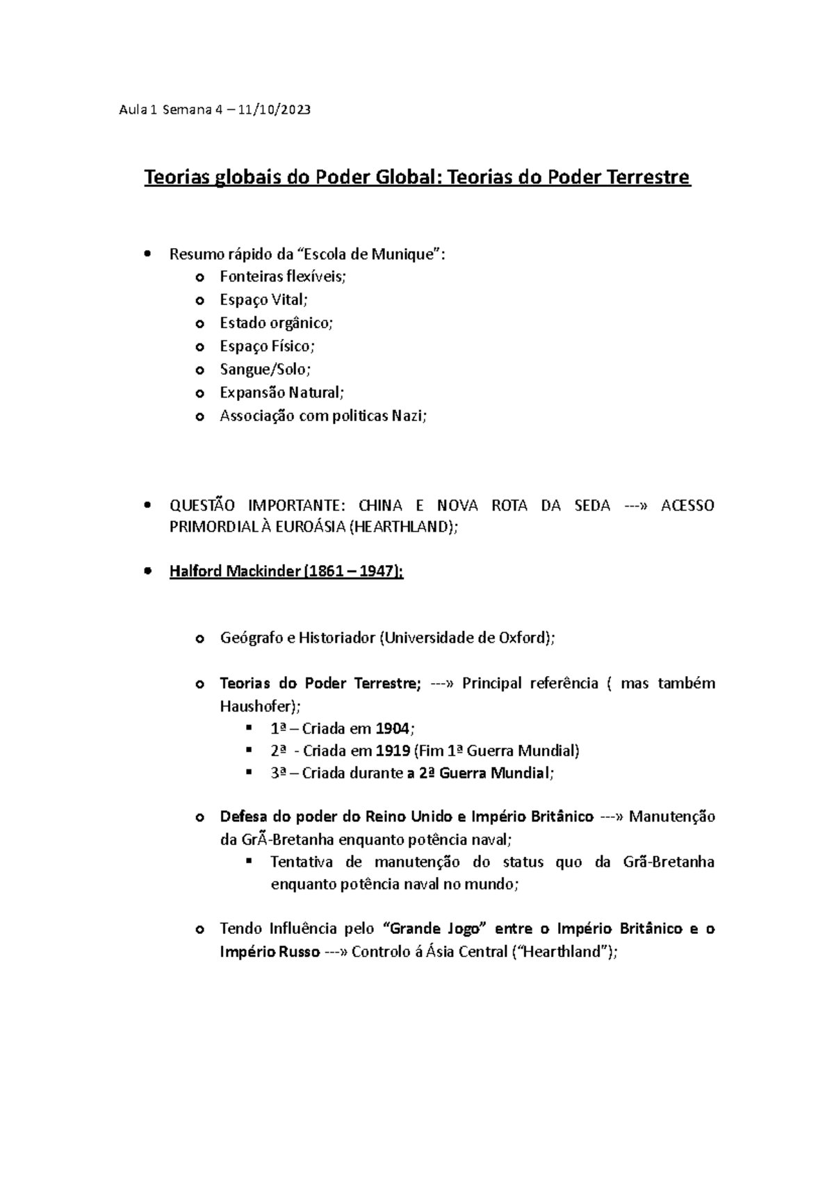 GG 09:.10 - nothung - Aula 1 Semana 4 – 11/10/ Teorias globais do Poder Global: Teorias do Poder ...