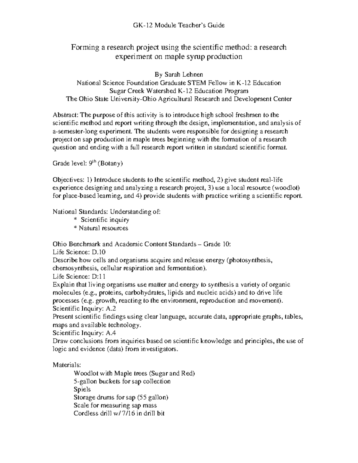 Scientific Method Research - GK-12 Module Teacher’s Guide Forming a ...