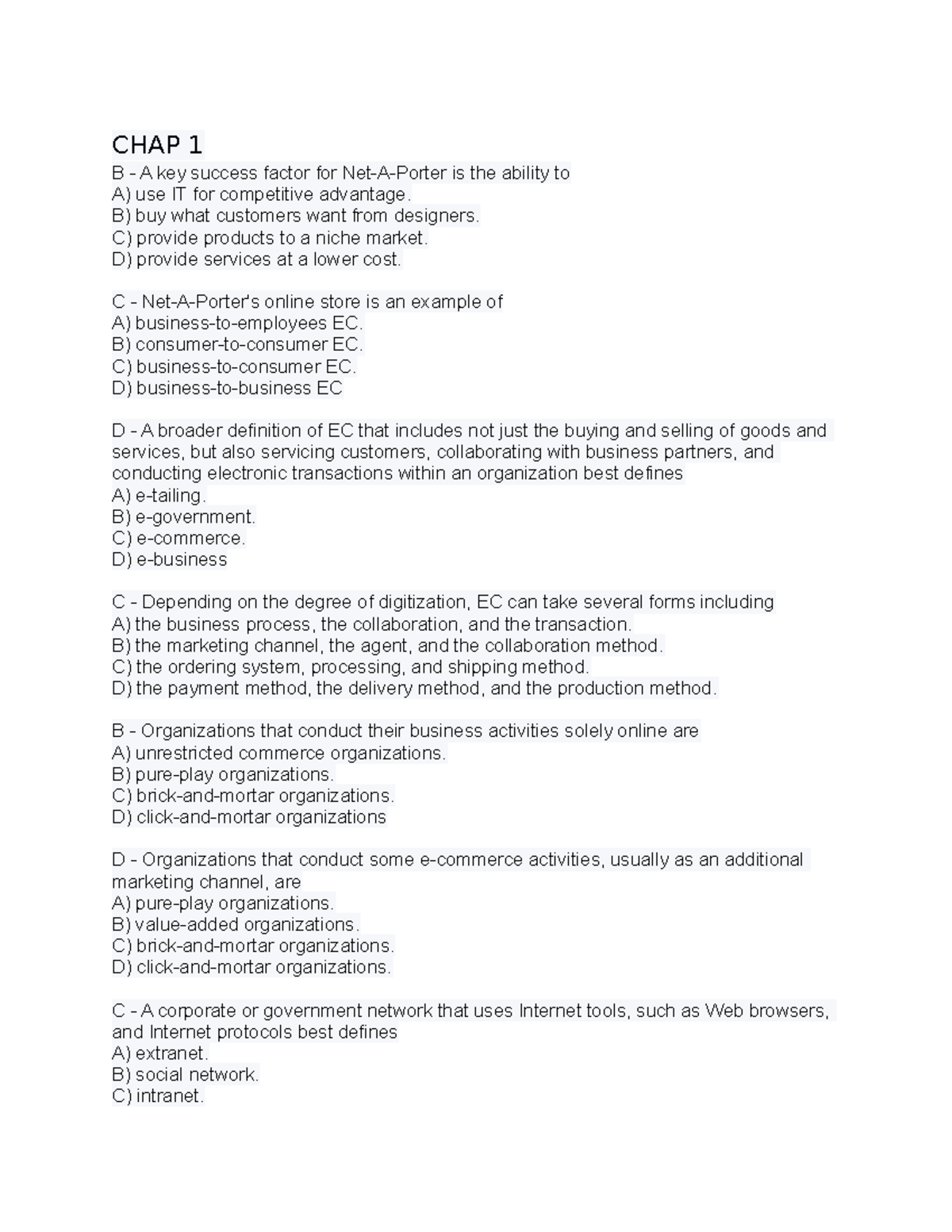 ISC - Multiple choice - E-commerce - FPT - Studocu