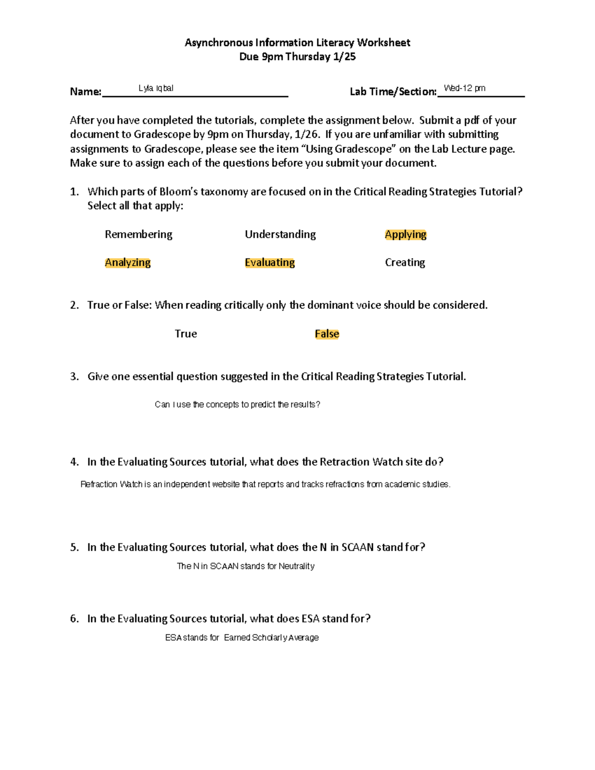 Asynchronous Information Literacy Worksheet - Submit a pdf of your ...