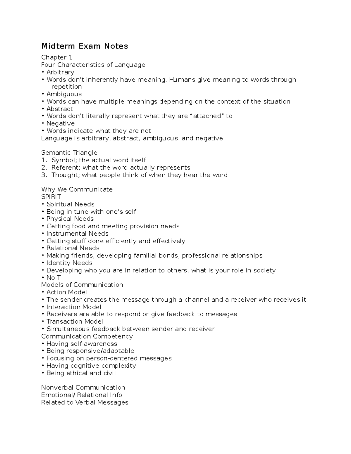 Midterm Exam Notes - Midterm Exam Notes Chapter 1 Four Characteristics ...