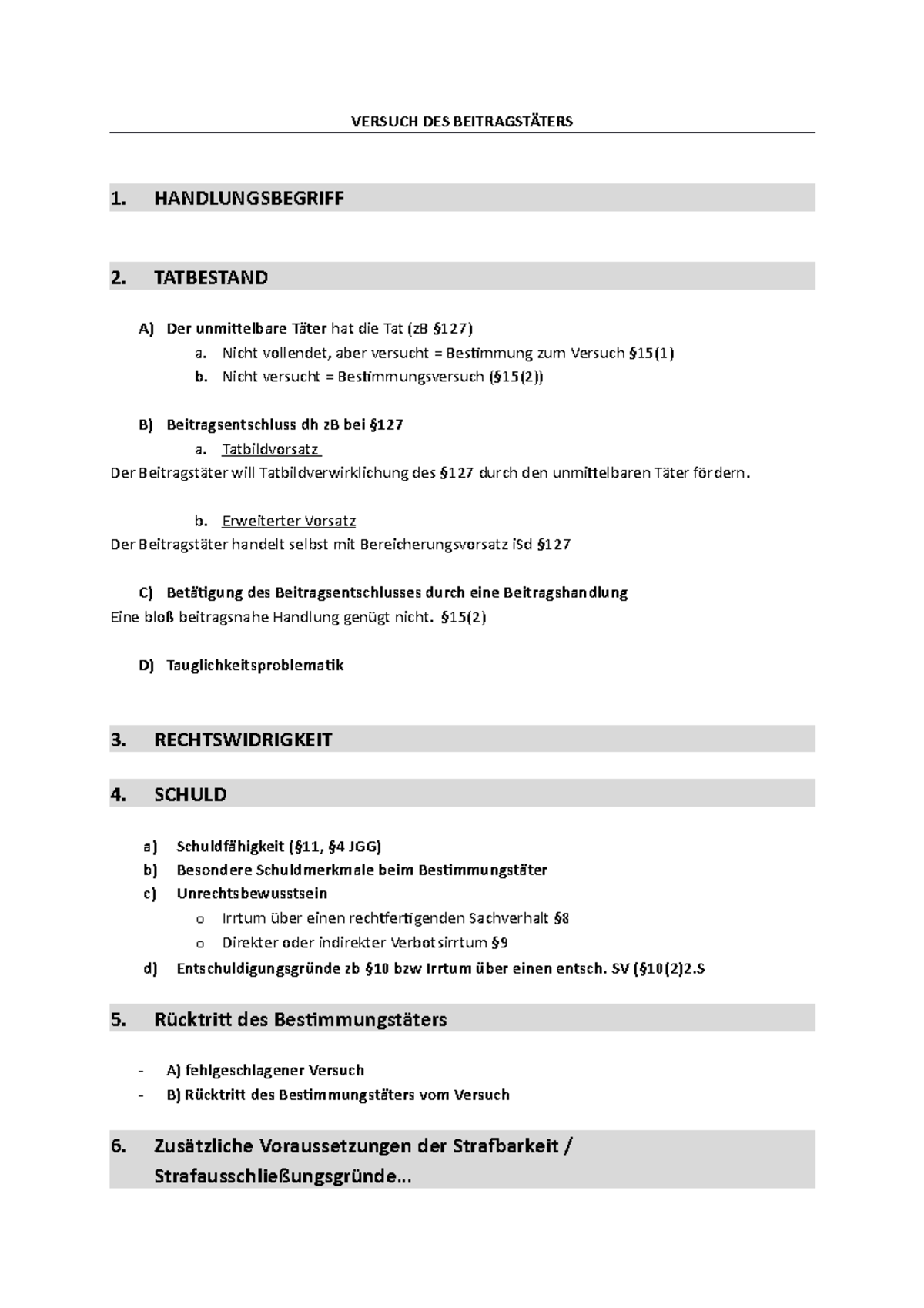 Versuch Beitragstäter - VERSUCH DES BEITRAGSTÄTERS 1. HANDLUNGSBEGRIFF ...