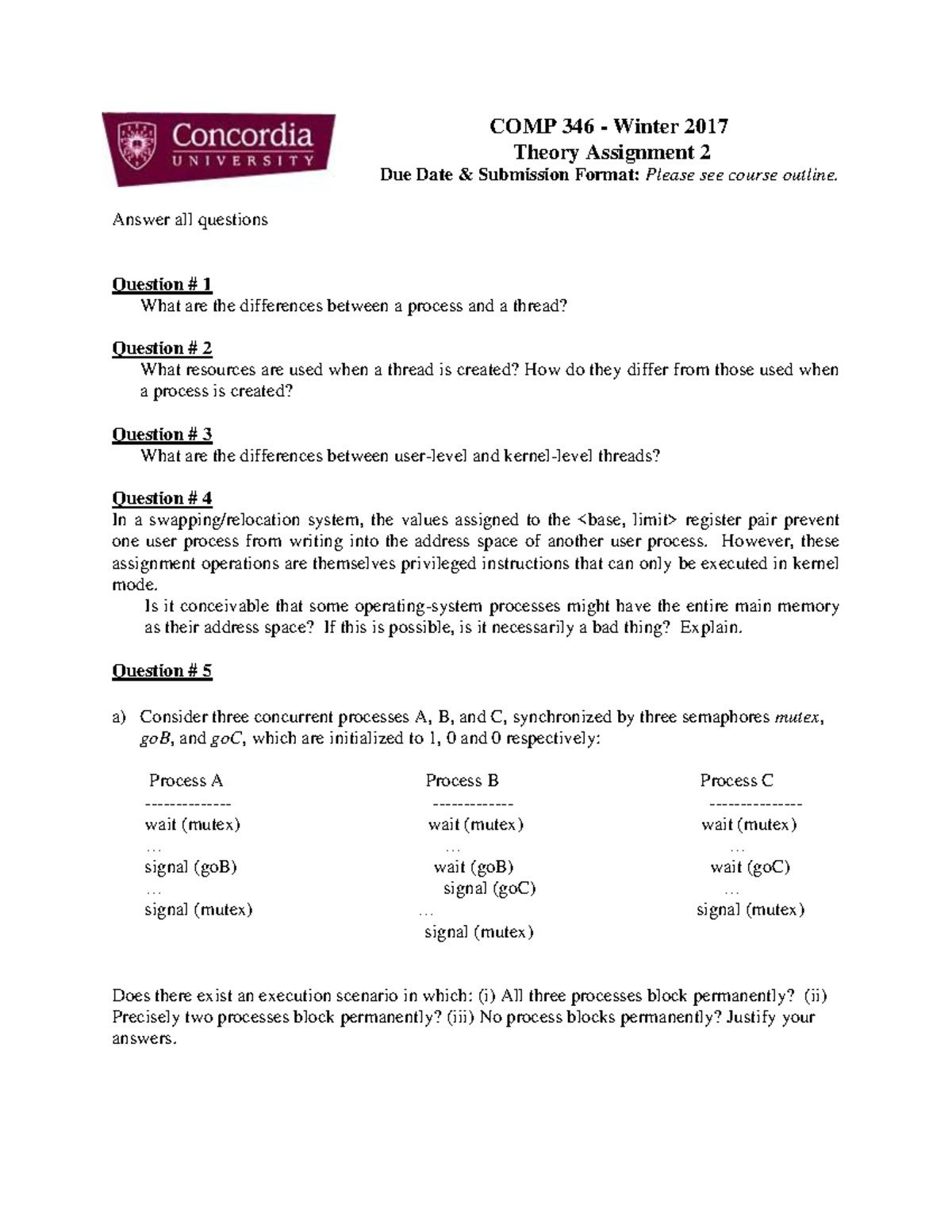 2017-TA2 - COMP 346 - Winter 2017 Theory Assignment 2 Due Date & Submission Format: Please - Studocu