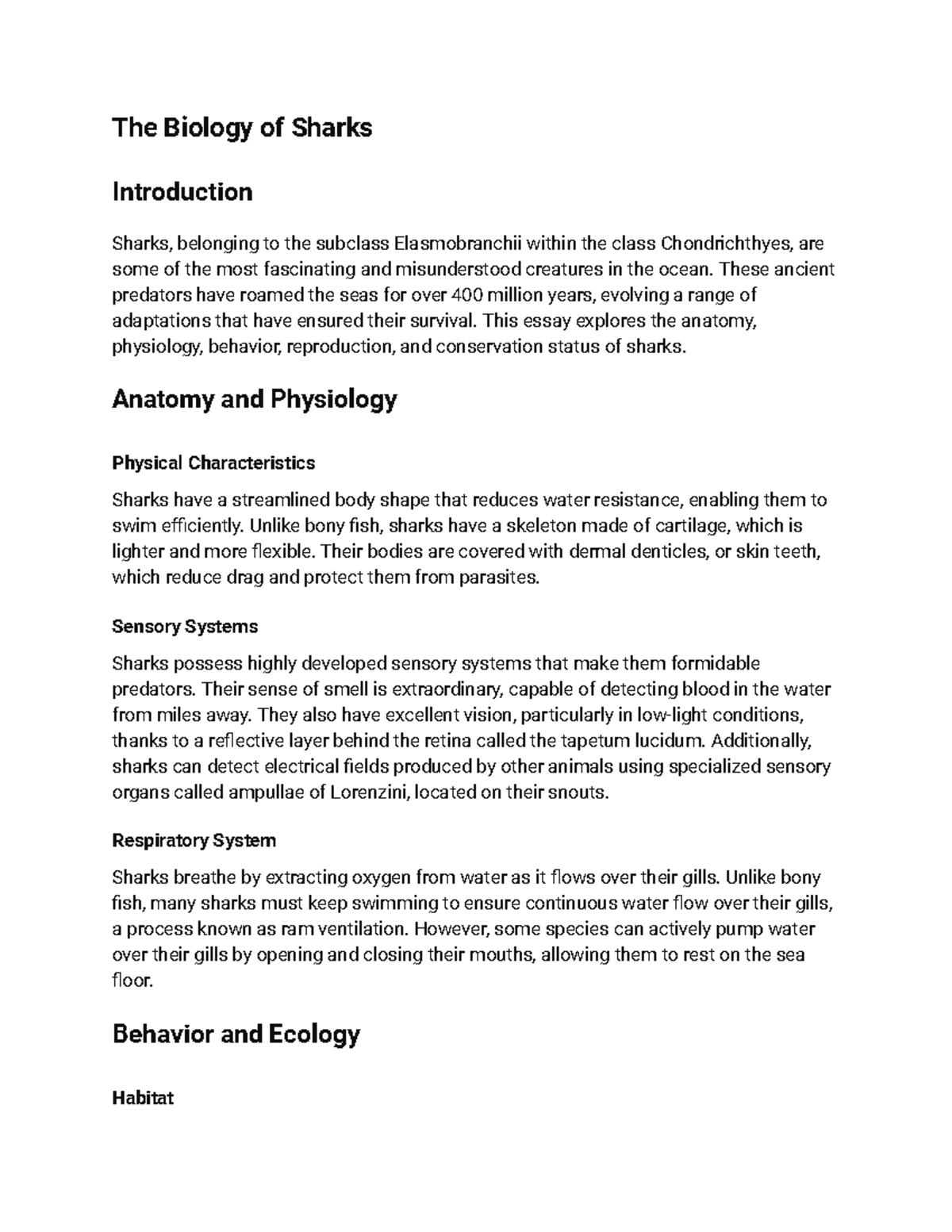 Biology of Sharks - The Biology of Sharks Introduction Sharks ...