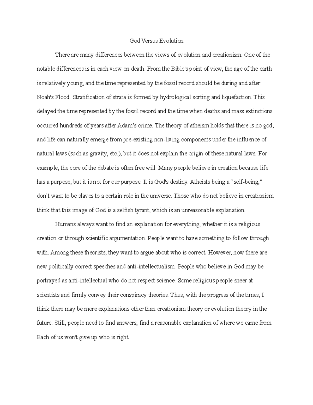 God Versus Evolution - God Versus Evolution There are many differences ...