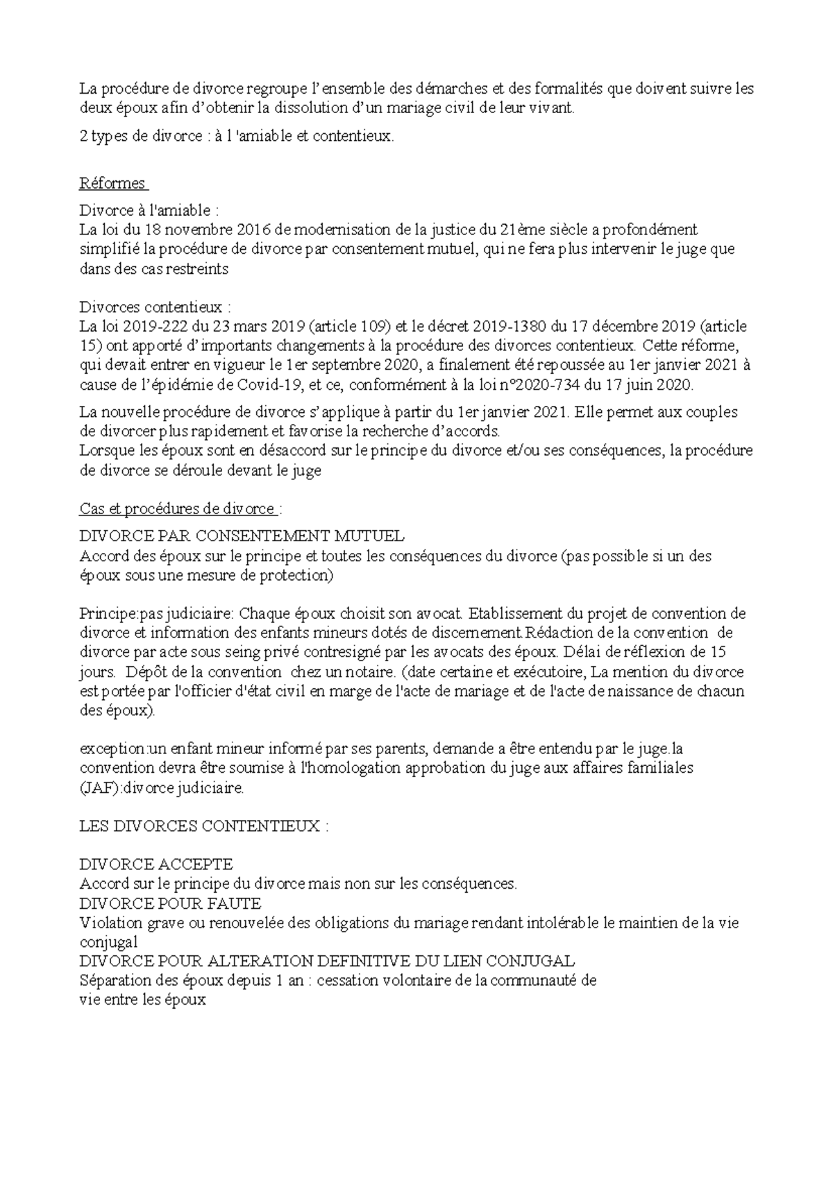 Document divorce - Doc cours - La procedure de divorce regroupe l ...