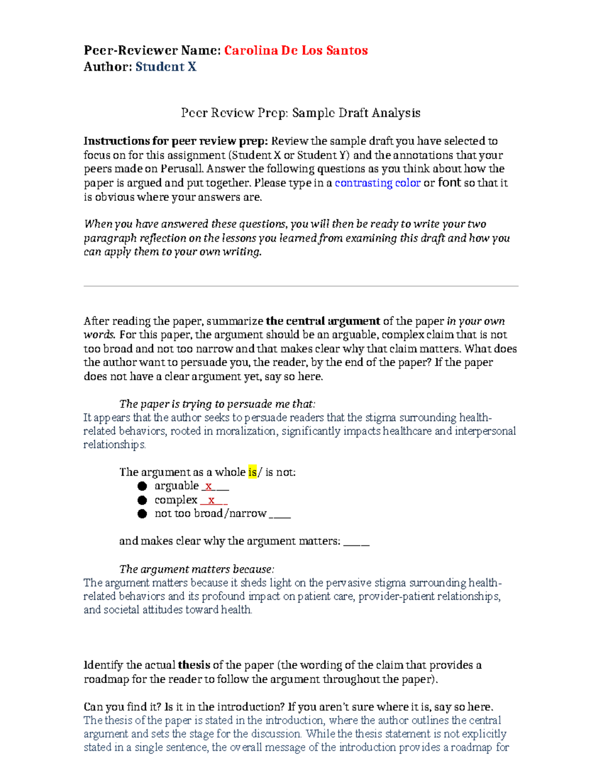 Peer Review Prep Sample Draft Analysis 4096 - Peer-Reviewer Name ...