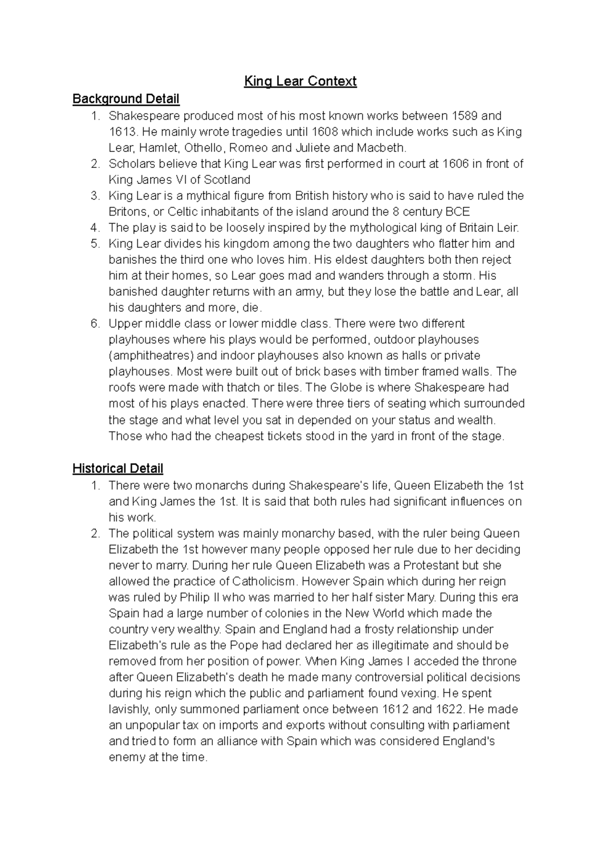 King Lear Contex - King Lear Context Background Detail 1. Shakespeare ...