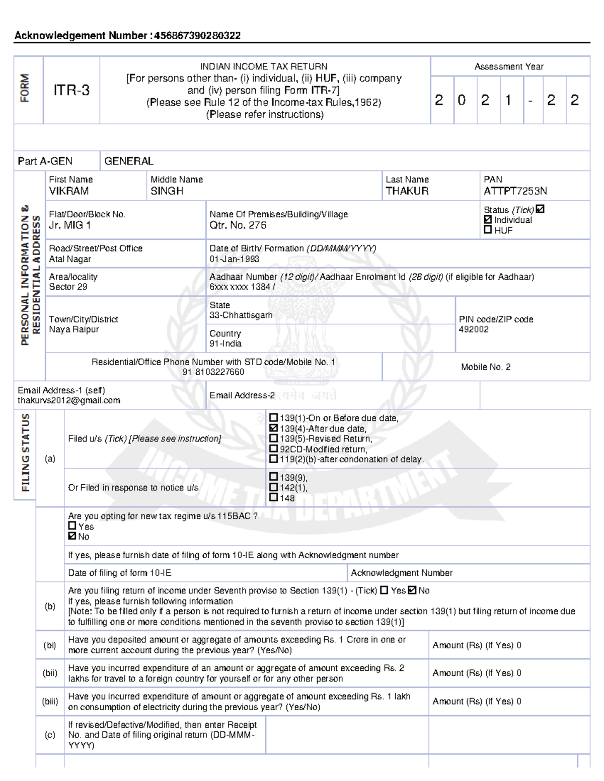 Form pdf 456867390280322 - Acknowledgement Number: 456867390280322 ITR ...