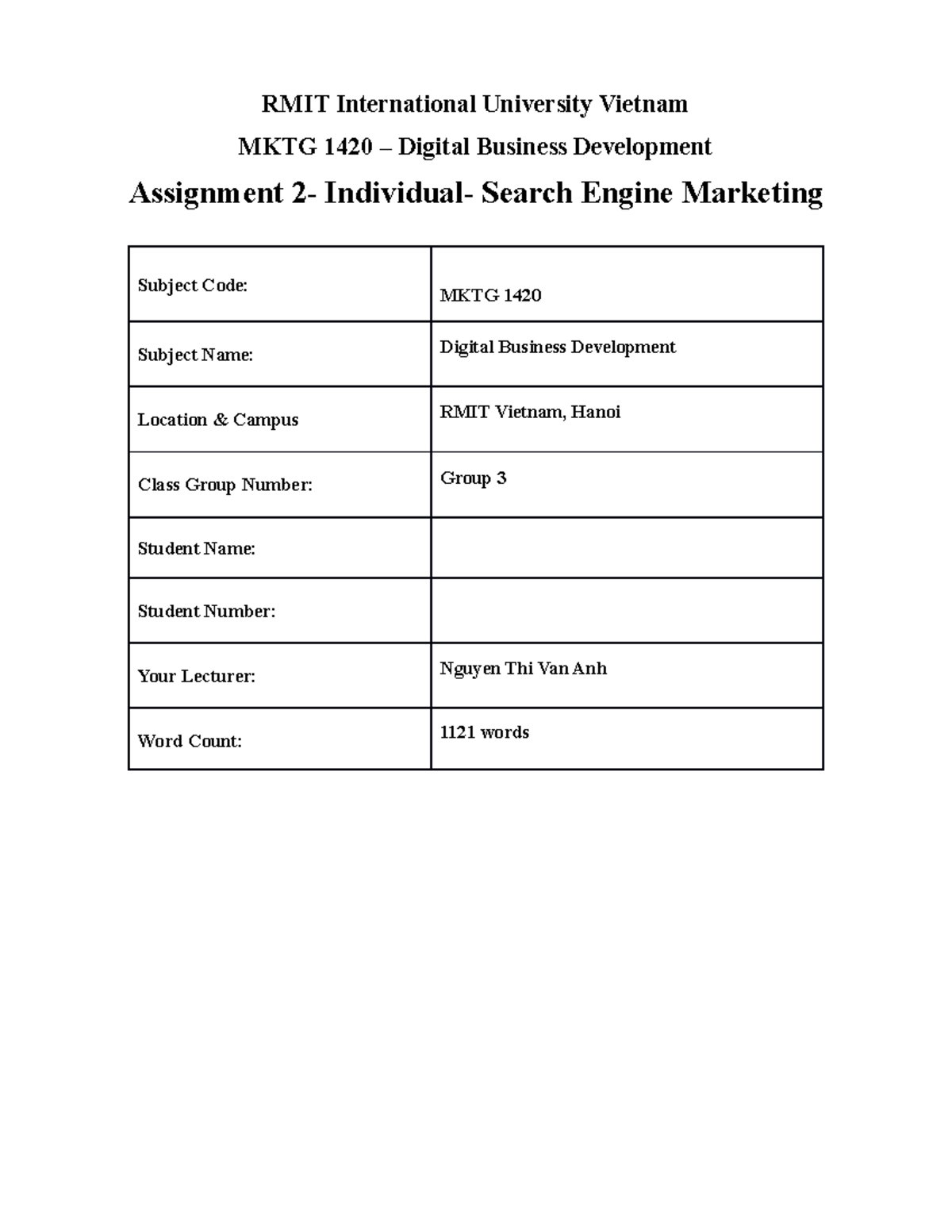 Individual report - RMIT International University Vietnam MKTG 1420 ...