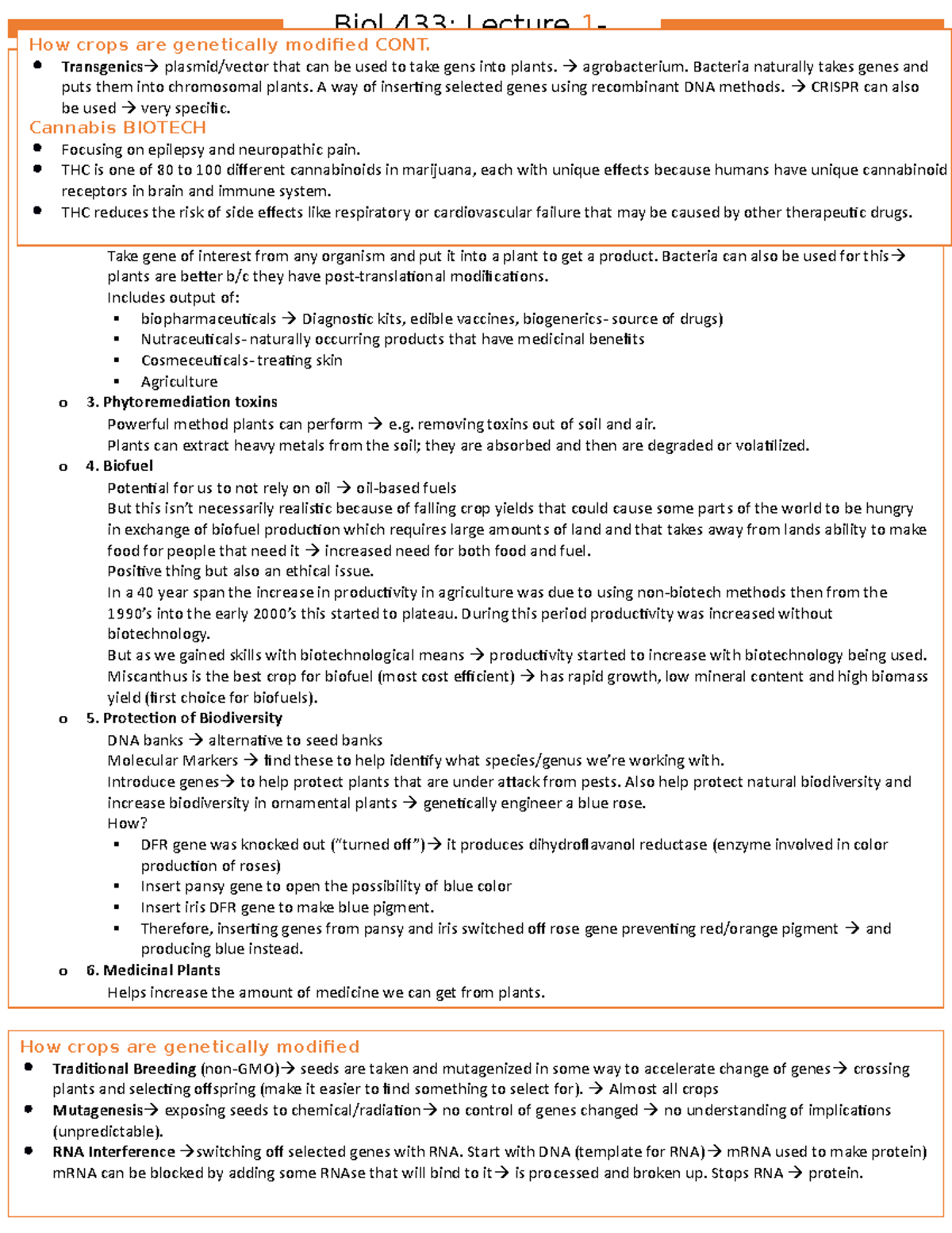 BIOL 433 notes Midterm 1 - Biol 433: Lecture 1 - What is plant ...