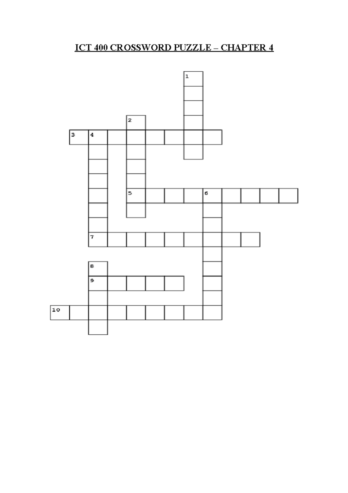 ICT 400 Crossword Puzzle - ICT 400 CROSSWORD PUZZLE – CHAPTER Across 3 ...