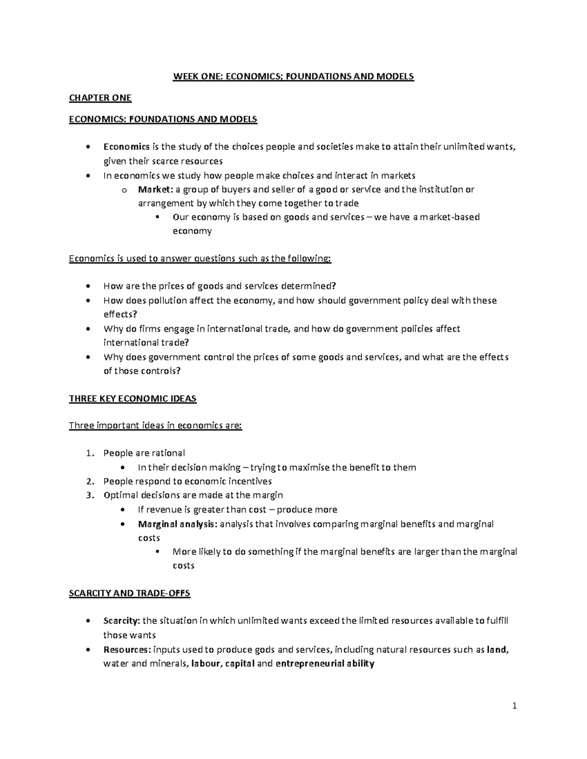 WEEK 1 - Economics - Foundations AND Models - WEEK ONE: ECONOMICS ...