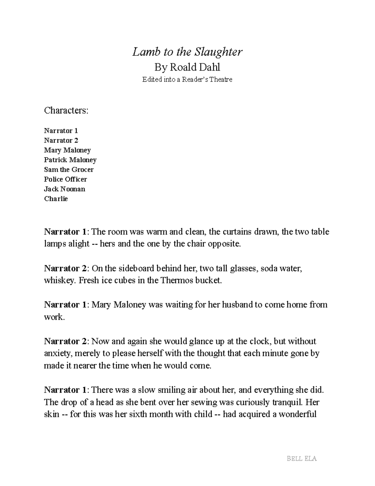 Readers Theater Lambto Slaughterby Roald Dahl-1 - Lamb to the Slaughter ...