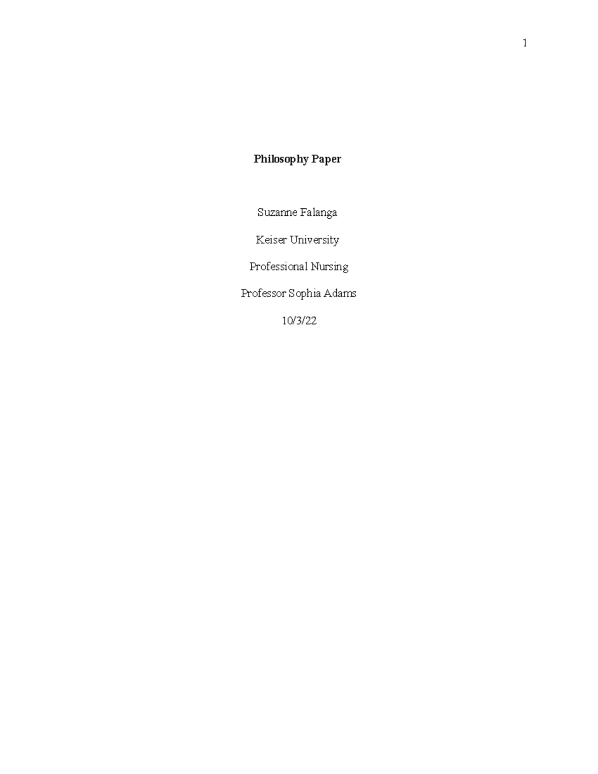 Philosophy Paper-1 - Philosophy Paper Suzanne Falanga Keiser University ...