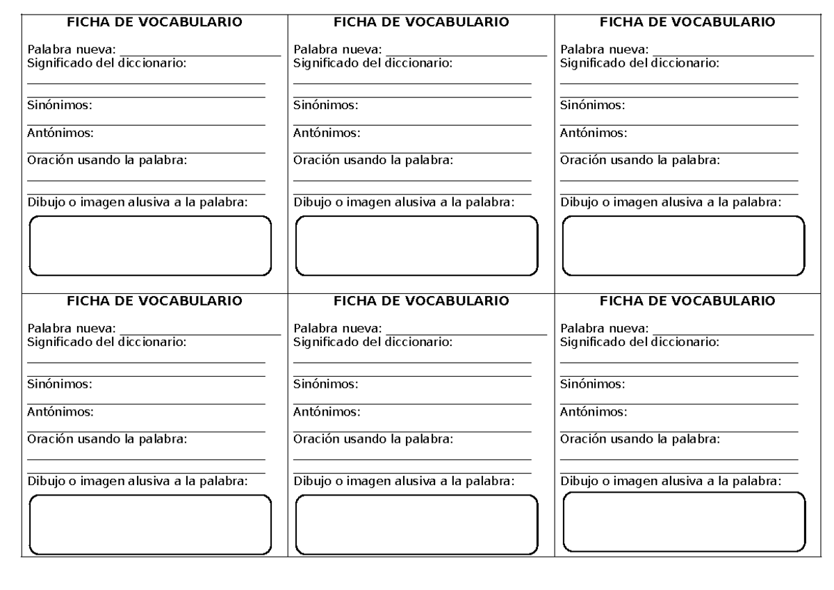 Ficha DE Vocabulario 8vo - FICHA DE VOCABULARIO Palabra nueva