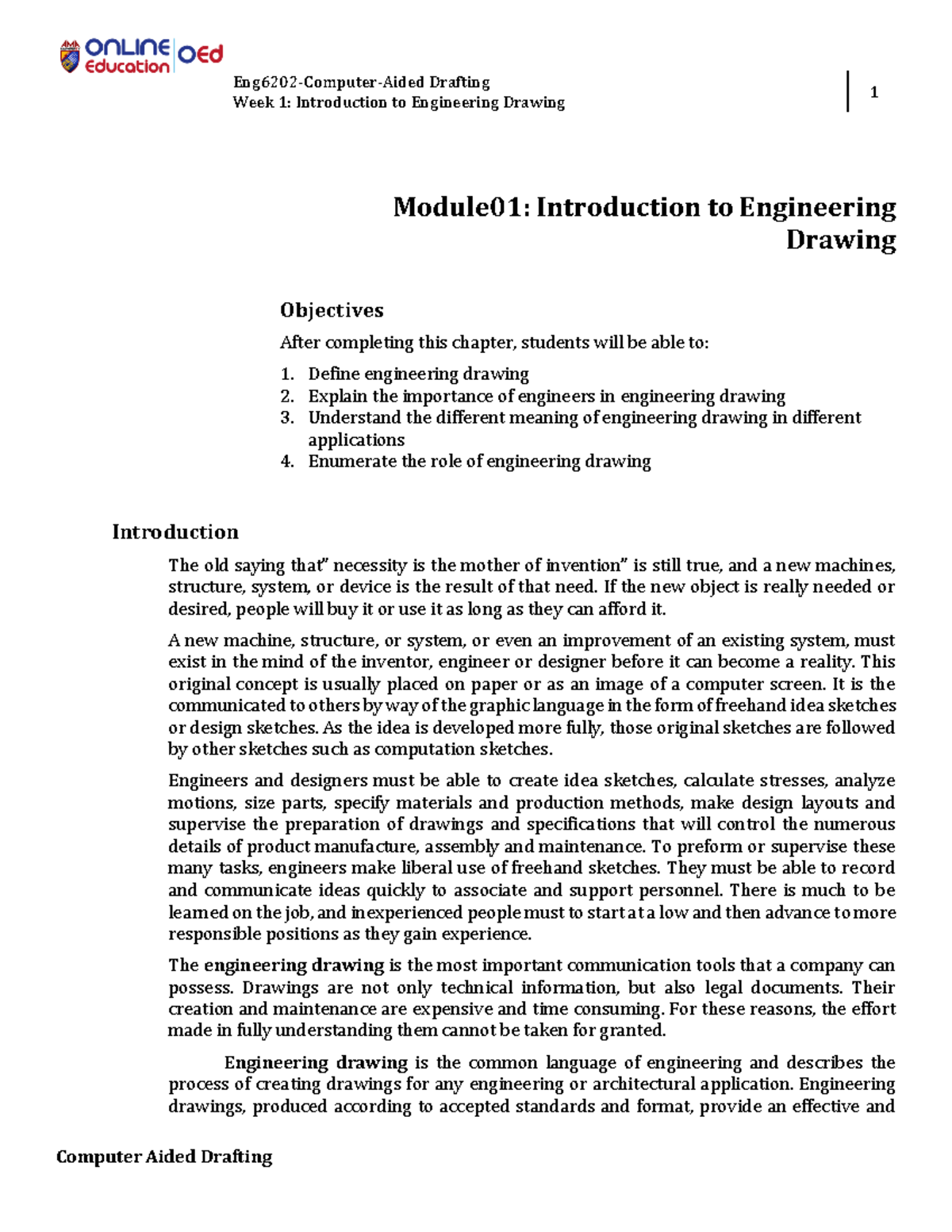 Week1 Introduction to Engineering Drawing - Week 1: Introduction to Engineering Drawing 1 ...