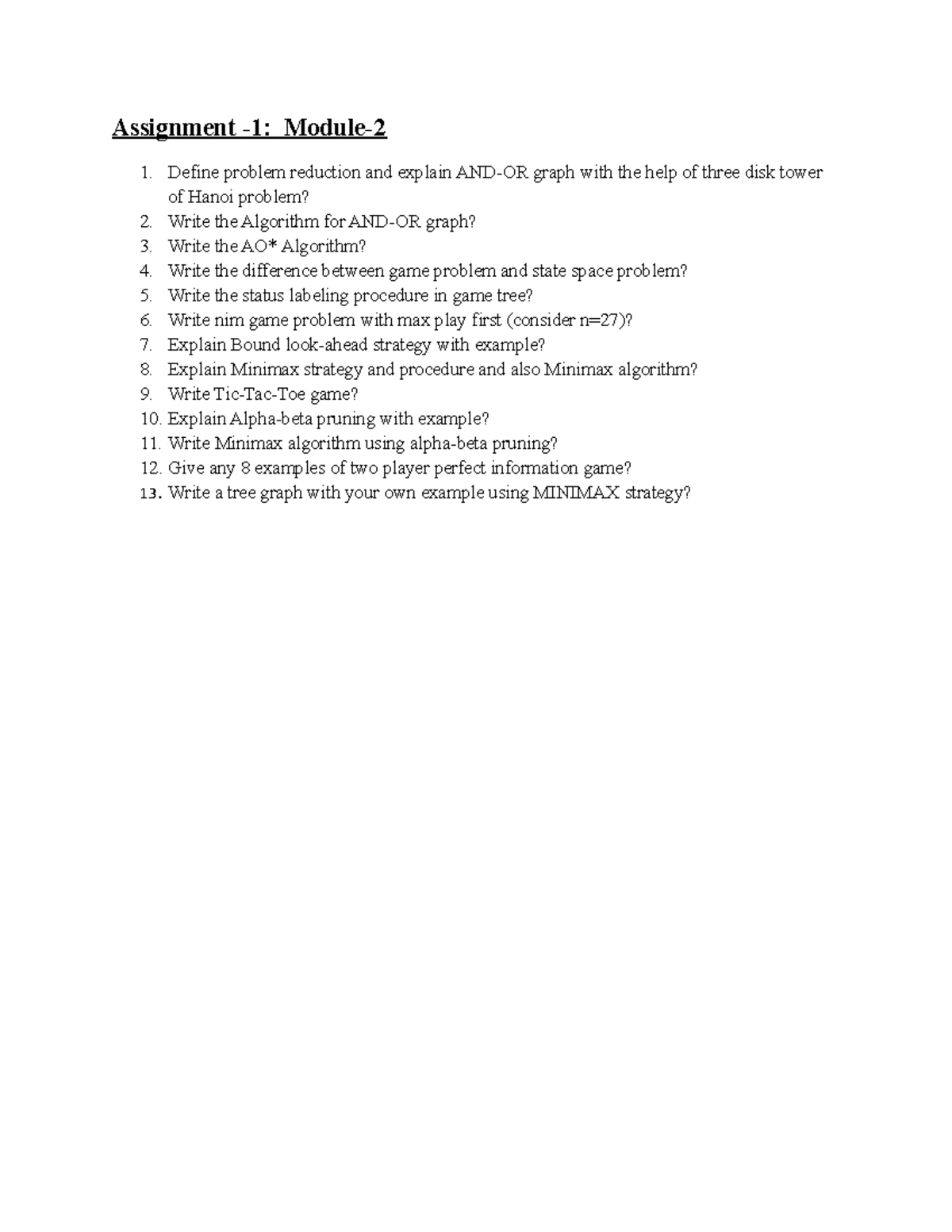 Assignment questions on module 2 of 18AI55 - Assignment -1: Module ...