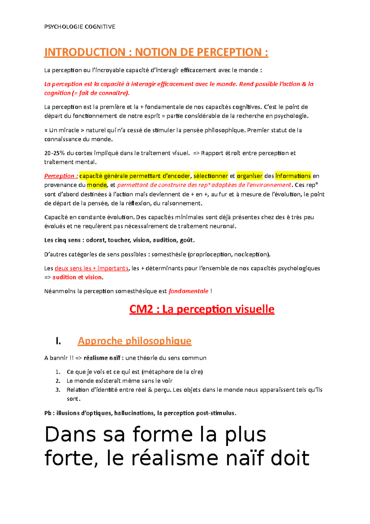 CM2 Perception Visuelle - INTRODUCTION : NOTION DE PERCEPTION : La ...