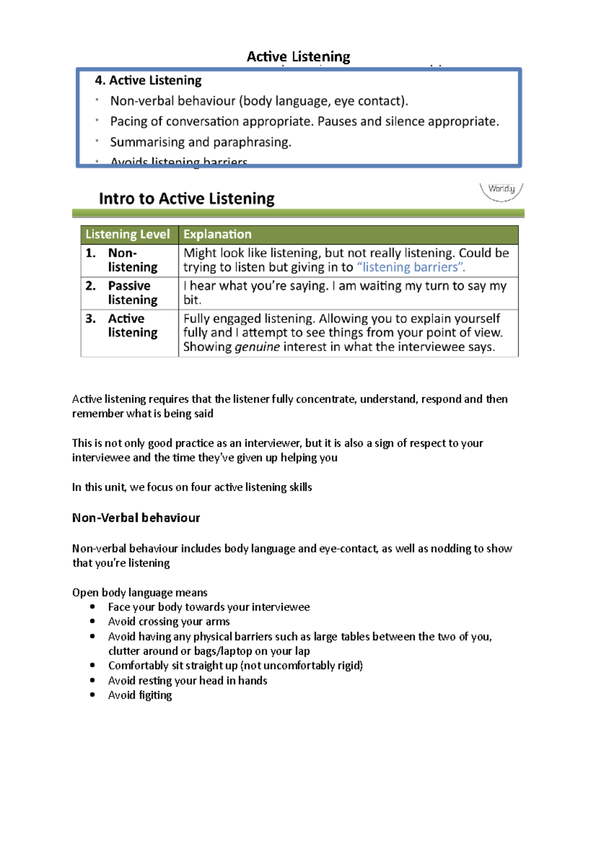 Week 6 - Active Listening - Active Listening Active listening requires ...