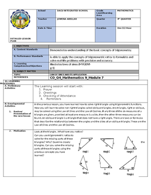 LP Grade 9 Solve Problems Involving Oblique Triangles - DETAILED LESSON ...