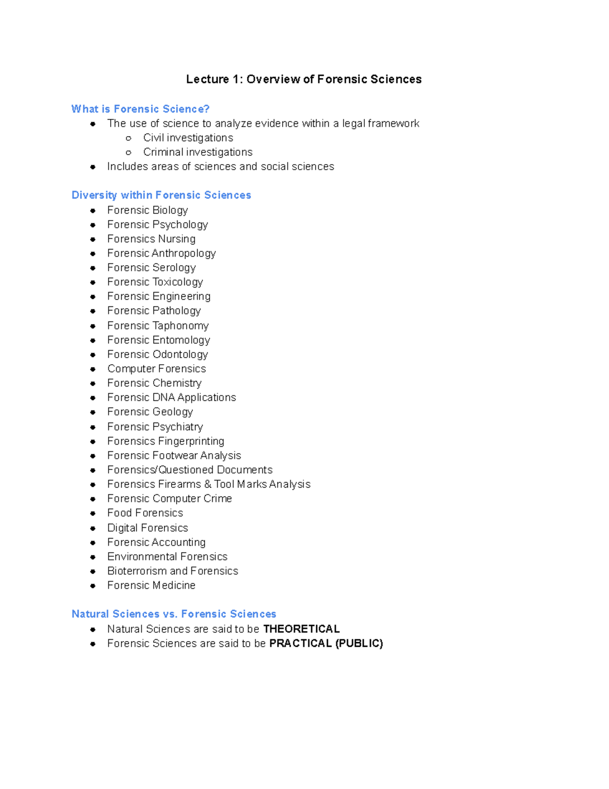 FRSC Lecture 1-5 Notes - Lecture 1: Overview of Forensic Sciences What ...