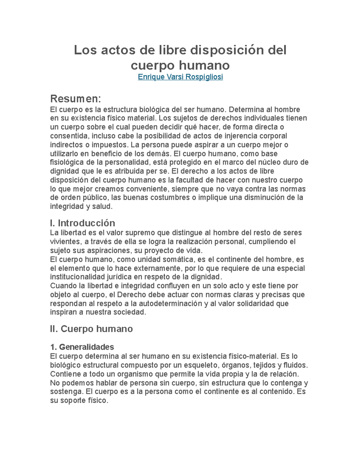 Los actos de libre disposición del cuerpo humano - Los actos de libre ...