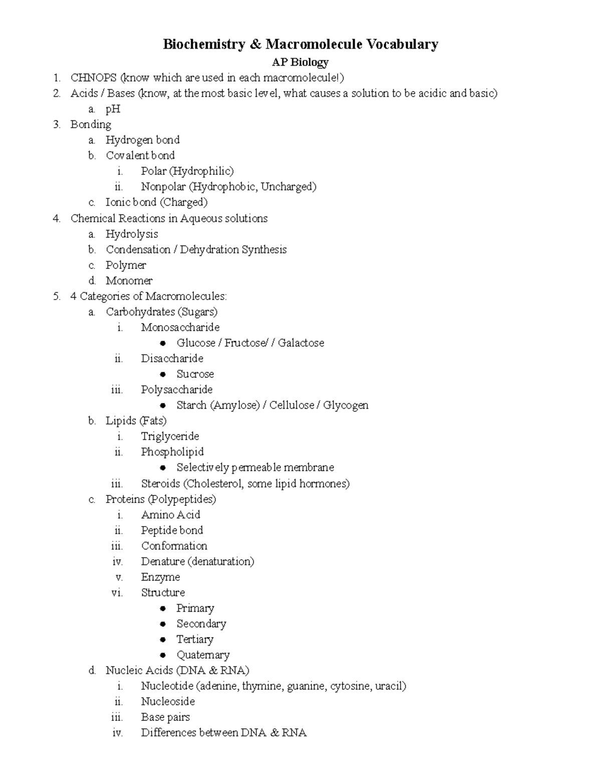 2 Vocabulary Macromolecules - Biochemistry & Macromolecule Vocabulary ...