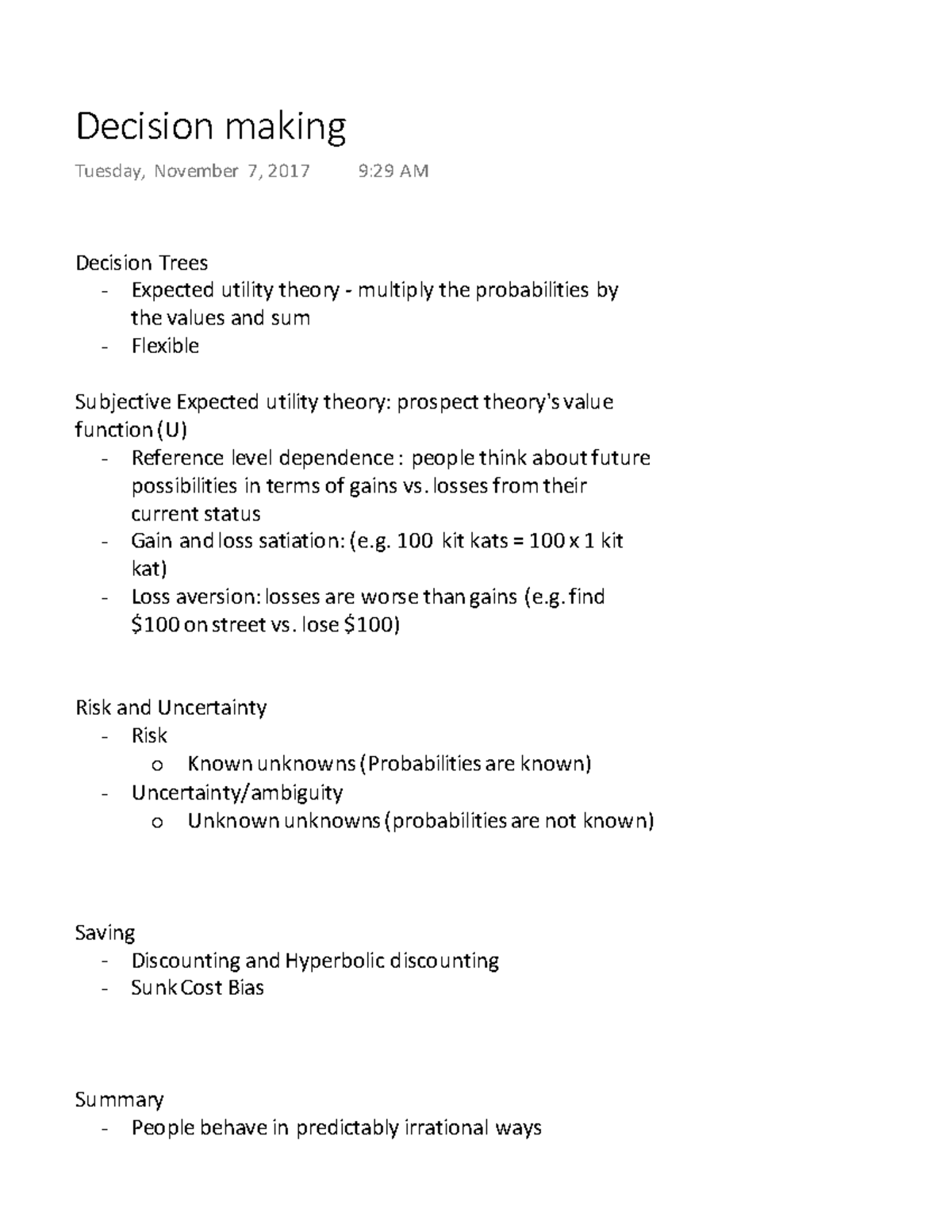 Decision making - Lecture notes 16 - Decision Trees Expected utility ...