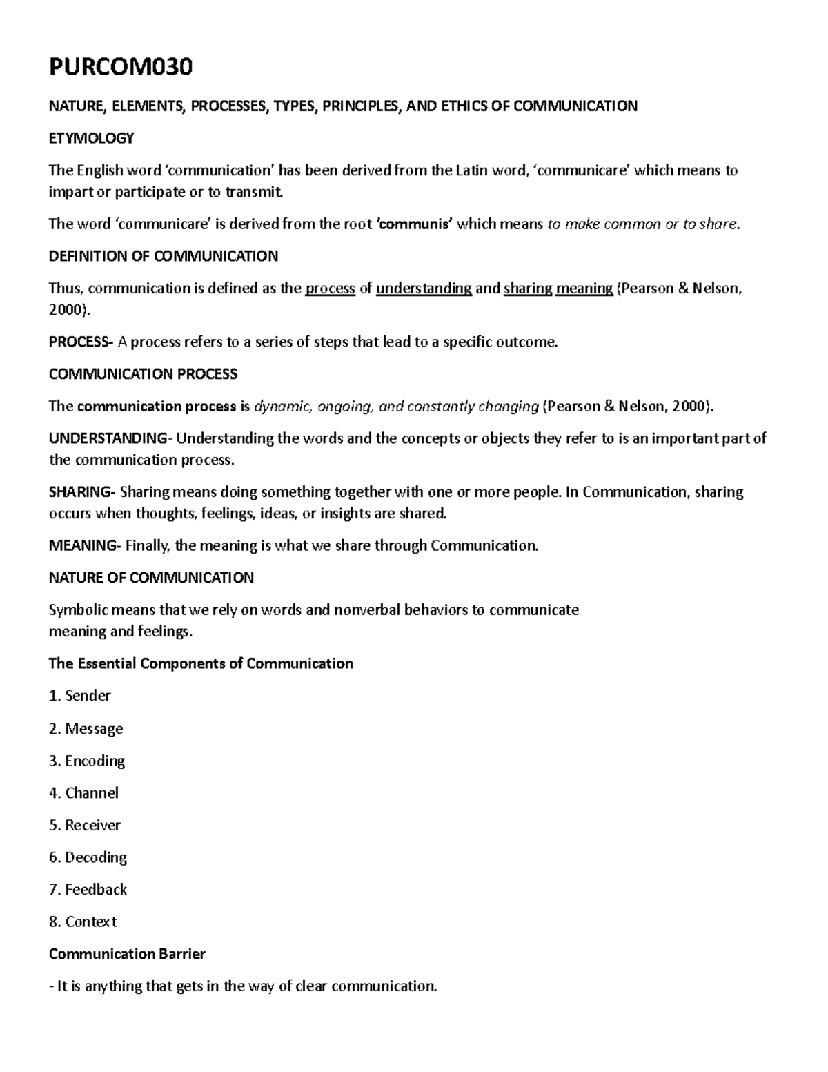 Purcom 030 Notes - PURCOM NATURE, ELEMENTS, PROCESSES, TYPES ...